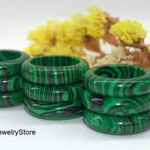 Malachite Ring Band: Green Gemstone Stacking Ring - Etsy