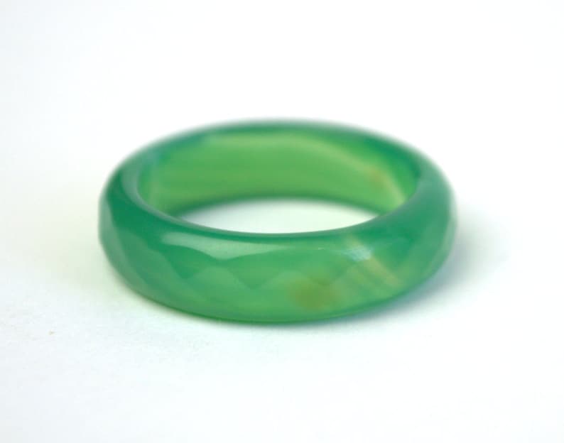 Natural Green Stone Ring Band Agate Solid Gemstone Faceted - Etsy