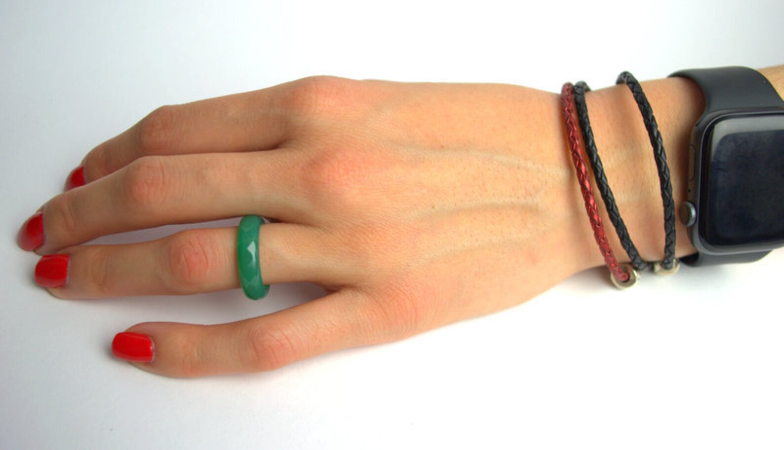 Natural Green Stone Ring Band Agate Solid Gemstone Faceted - Etsy