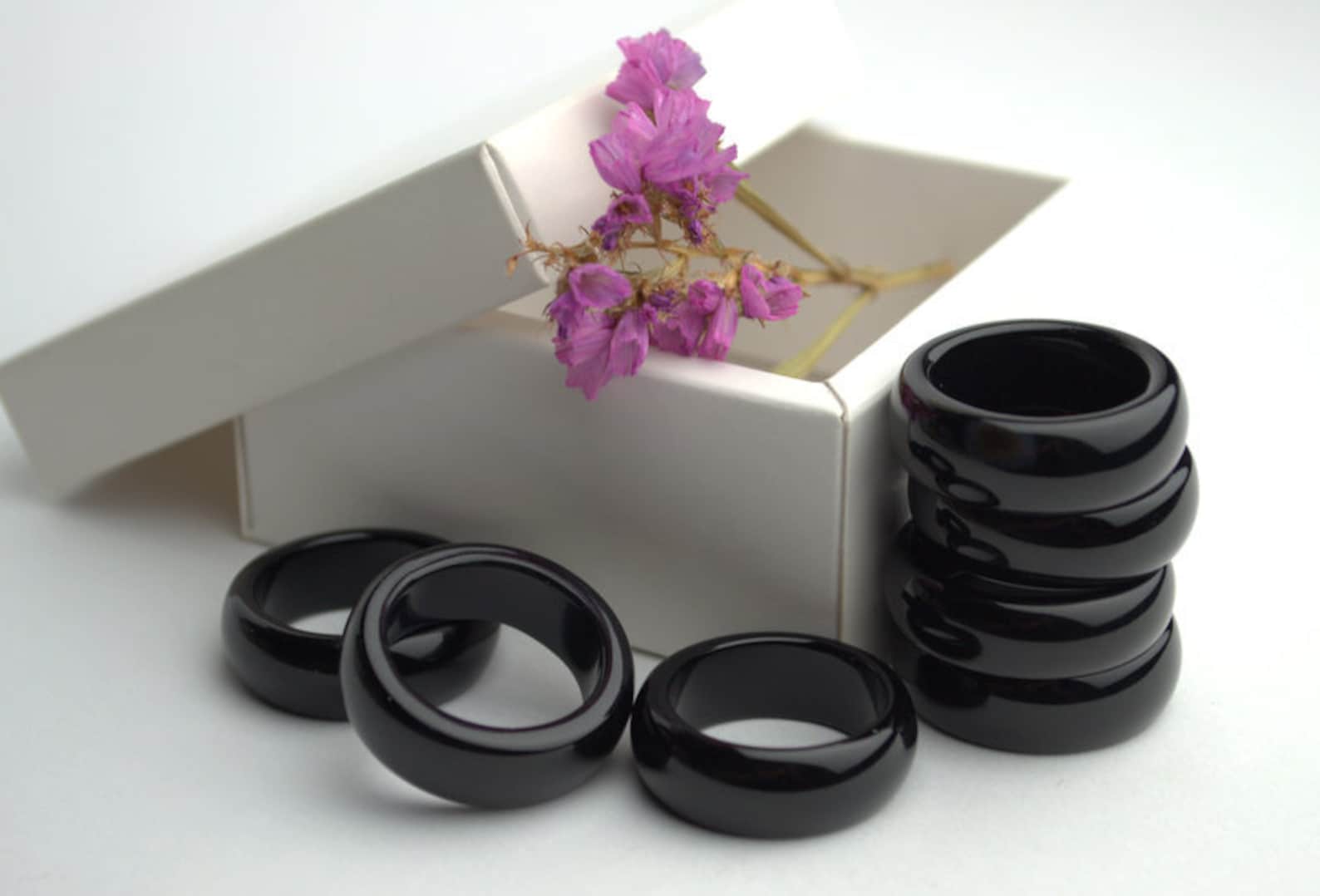 Natural Black Agate Onyx Stone Band Solid Stone Rings Size 6 7 - Etsy