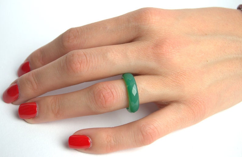 Natural Green Stone Ring Band Agate Solid Gemstone Faceted - Etsy