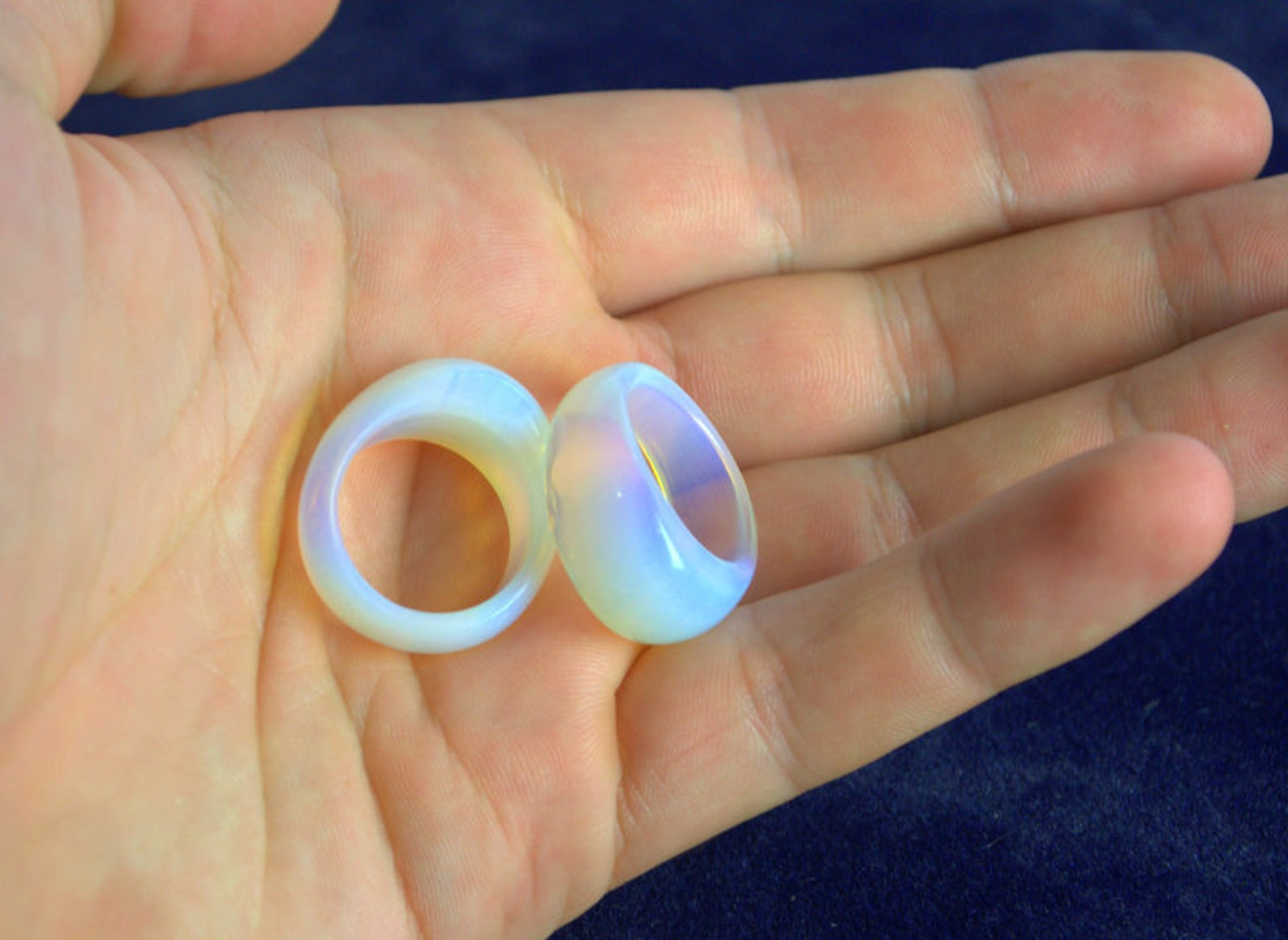 Solid Moonstone Ring Band Size 7 8 9 10 Carved Stone Rings | Etsy