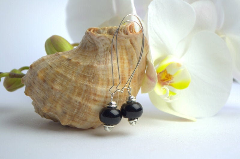 Black agate dangle earrings Goth jewelry Black stone dangle | Etsy