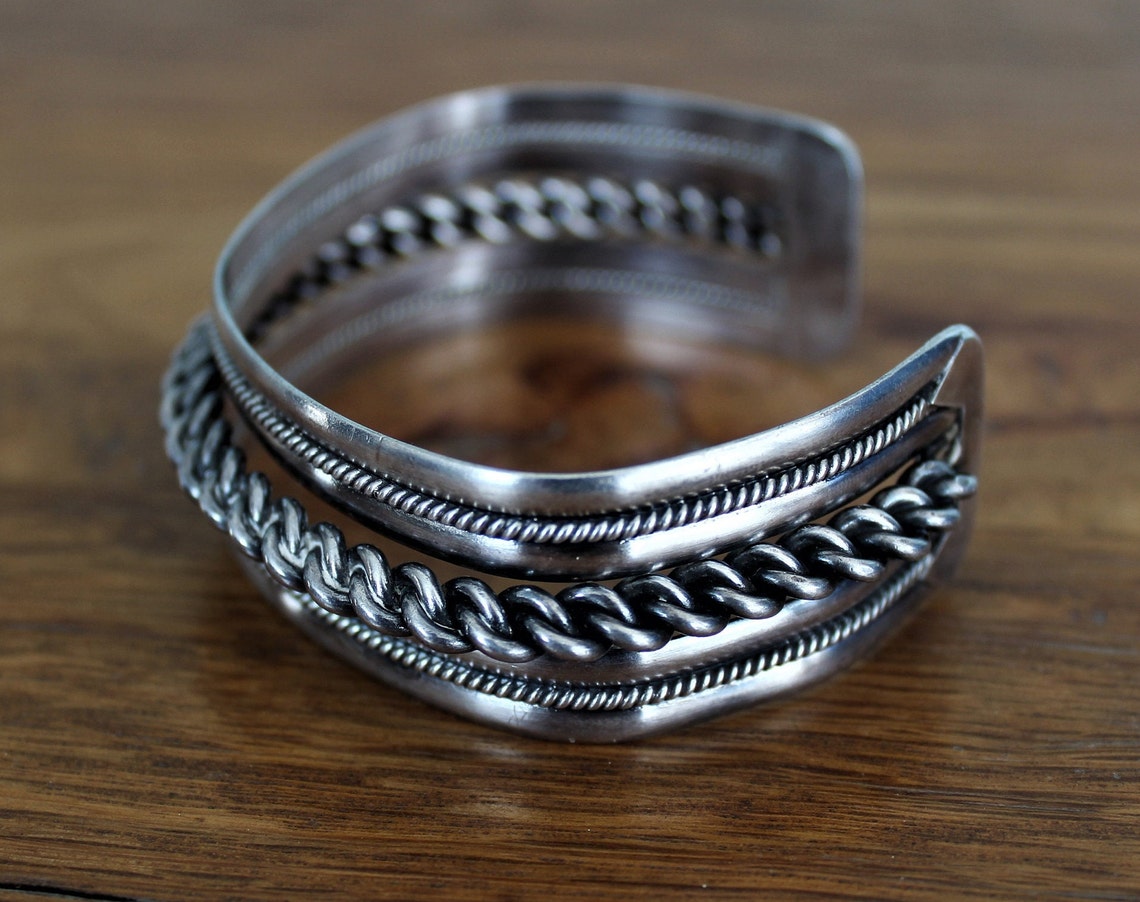 NORTH AFRICAN SILVER Bangle With Plaited Rope Design, Cuff / Bracelet ...