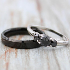 Bridal Set Rings, Bride Wedding Rings, 2 Piece Wedding Ring Set, Black ...