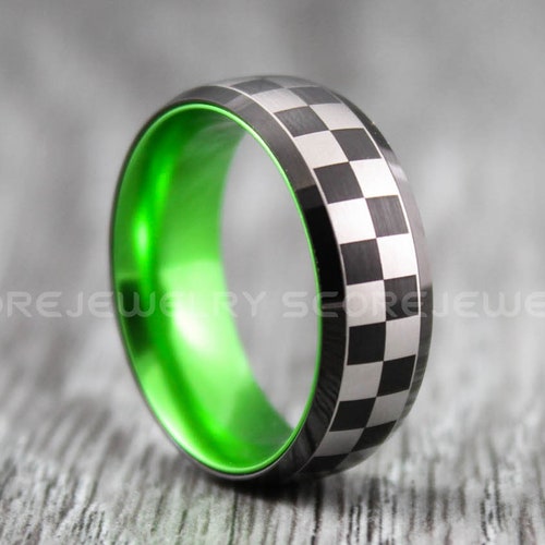 Racing Flag Ring Checkered Flag Ring Black Tungsten Band - Etsy