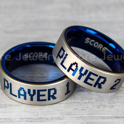 Gamer Rings Player 1 Player 2 Rings 2 Piece Couple Set Blue - Etsy