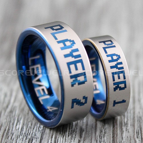 Gamer Rings Player 1 Player 2 Rings 2 Piece Couple Set Blue - Etsy
