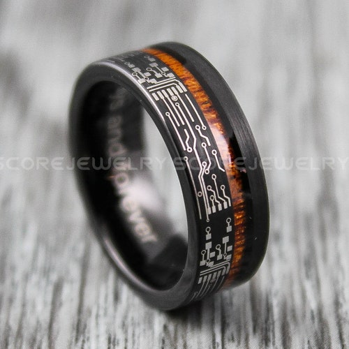 Black Wedding Ring Circuit Board Design 8mm Black Hammered | Etsy