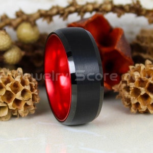 Soundwave Ring, Sound Wave Ring, 8mm Black Tungsten Band With Domed ...