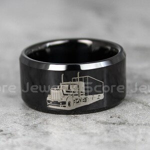 Truck Ring, Trucker Ring, Truck Driver Ring, 12mm Black Tungsten Band ...
