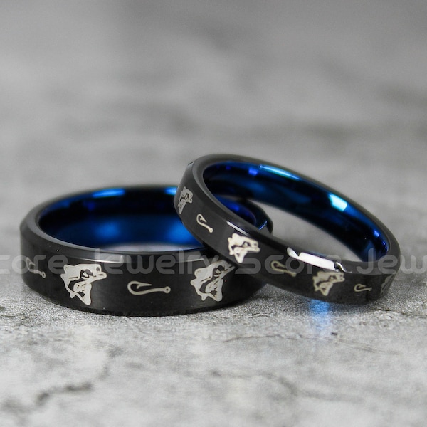 Silver Bass Fishing Wedding Ring Set - Etsy