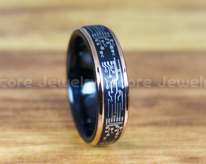 Circuit Board Ring Gamer Ring 6mm Black Tungsten Band With | Etsy Canada