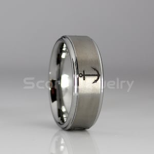 Anchor Ring, Ship Wheel Ring, Nautical Ring, 8mm Silver Tungsten Band ...