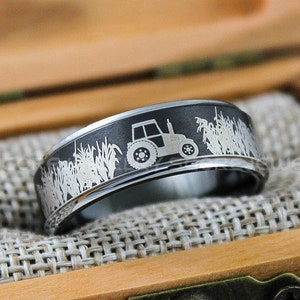 Tractor Ring, Farmer Ring, Rancher Ring, Black Tungsten Band, Livestock ...