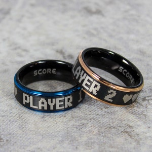Gamer Rings, 2 Piece Couple Set Black Tungsten Bands With Step Edge ...