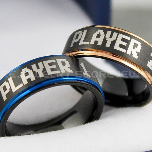 Gamer Rings Player 1 Player 2 Rings 2 Piece Couple Set Black | Etsy
