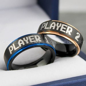 Gamer Rings, Player 1 Player 2 Rings, 2 Piece Couple Set Black Tungsten ...