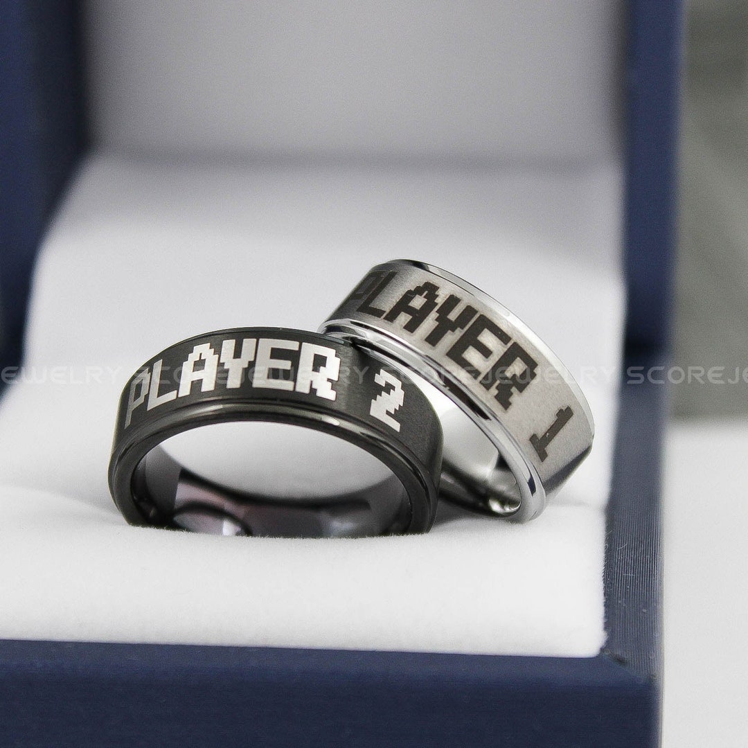 Gamer Rings, Player 1 Player 2 Rings, 2 Piece Couple Set Tungsten Bands ...