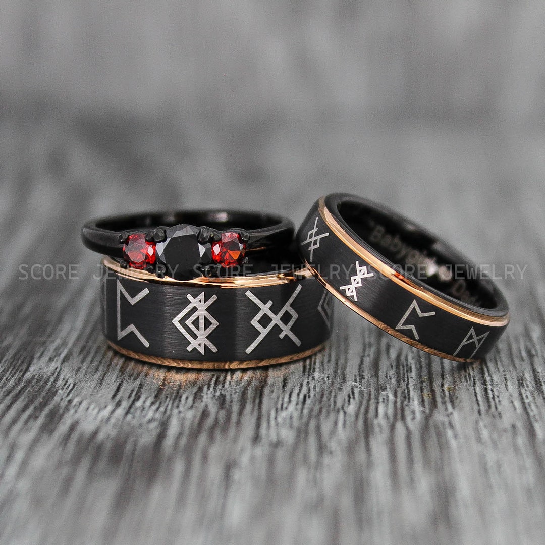 Viking Rings, Runes Rings, Nordic Rings, Couple Rings Couple Wedding ...