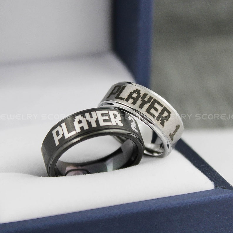 Gamer Rings, Player 1 Player 2 Rings, 2 Piece Couple Set Tungsten Bands ...