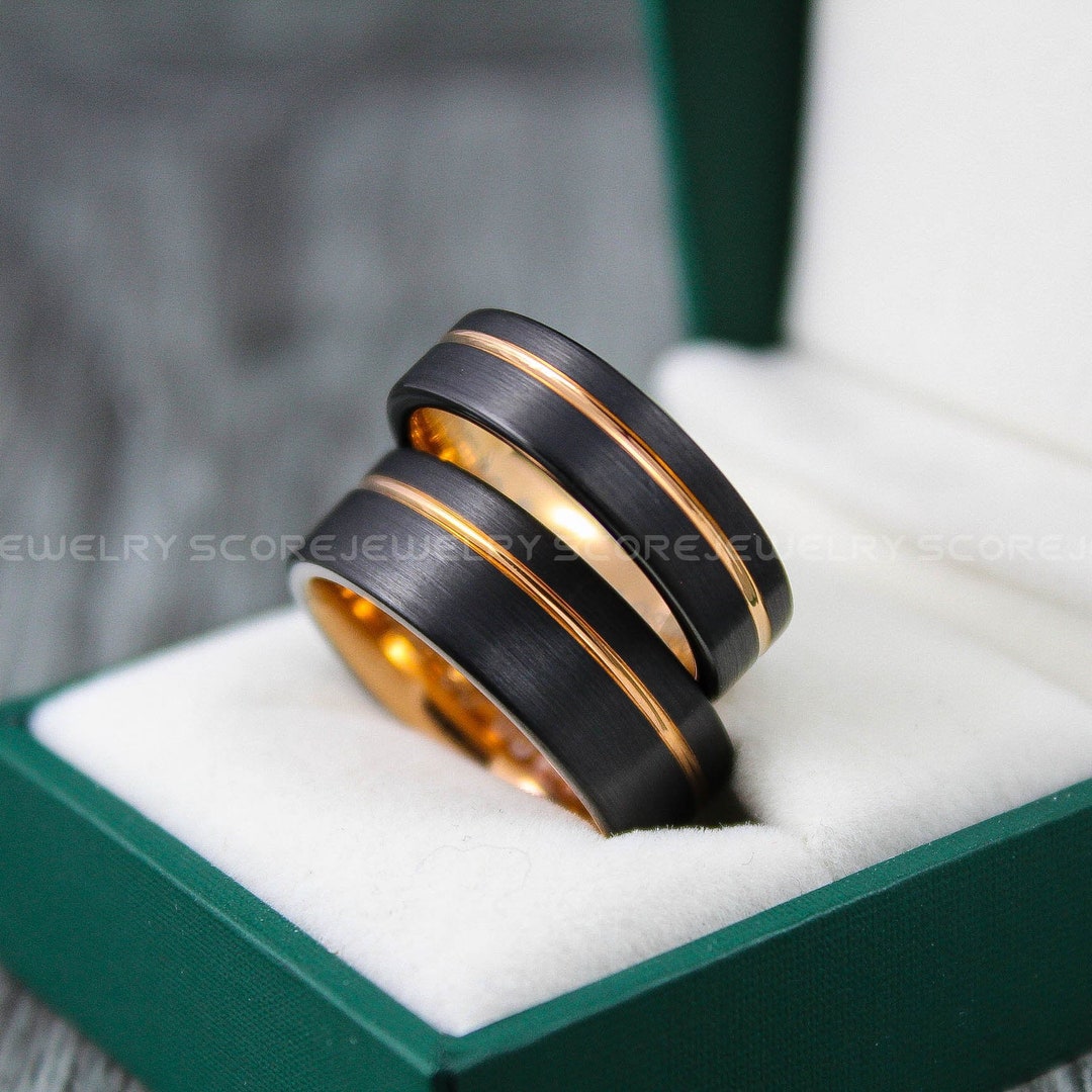 Black Wedding Ring, Black Wedding Bands, 2 Piece Couple Set Black ...