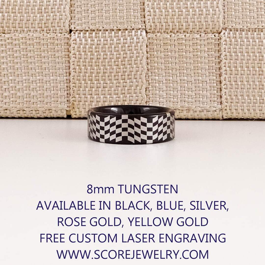 Checkered Flag Ring Racing Ring 8mm Black Tungsten Wedding - Etsy