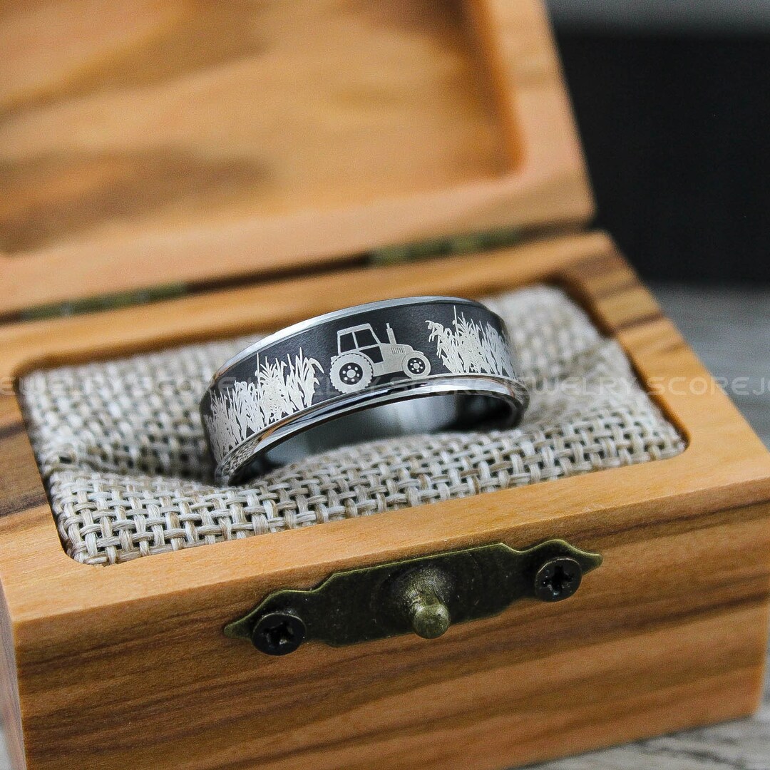 Tractor Ring, Farmer Ring, Rancher Ring, Black Tungsten Band, Livestock ...
