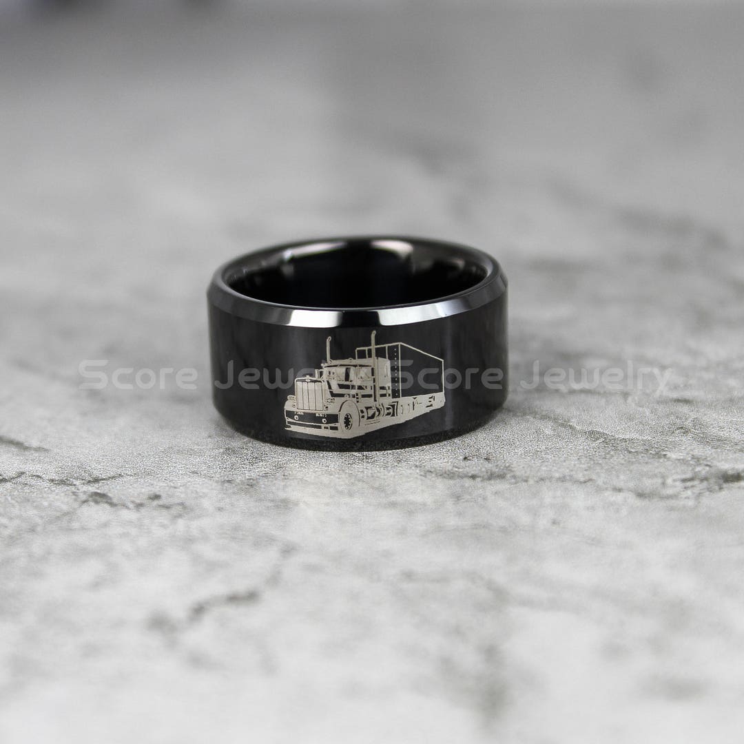 Truck Ring, Trucker Ring, Truck Driver Ring, 12mm Black Tungsten Band ...