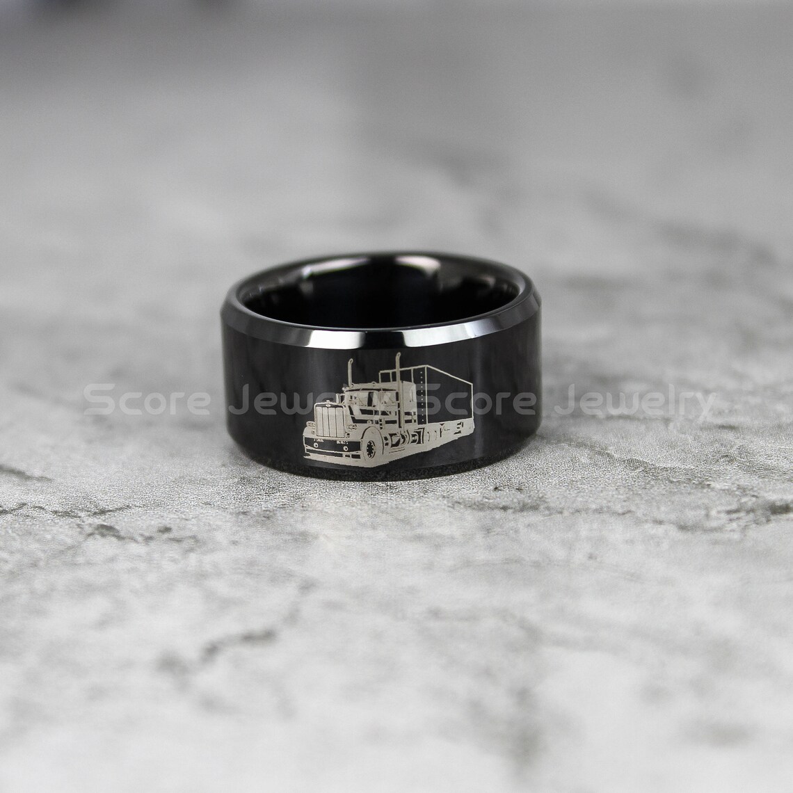 Truck Ring, Trucker Ring, Truck Driver Ring, 12mm Black Tungsten Band ...