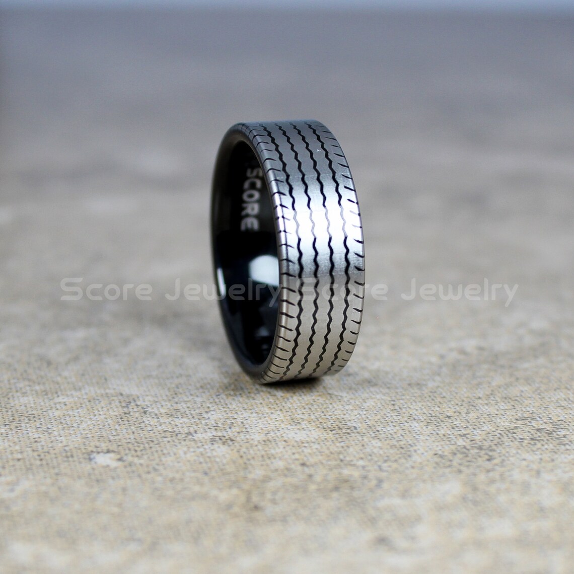 Tire Ring Tire Tread Ring Black Tungsten Band With Flat Edge | Etsy