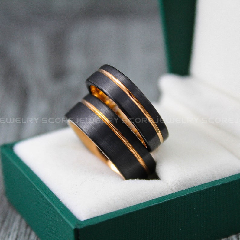 Black Wedding Ring Black Wedding Bands 2 Piece Couple Set - Etsy