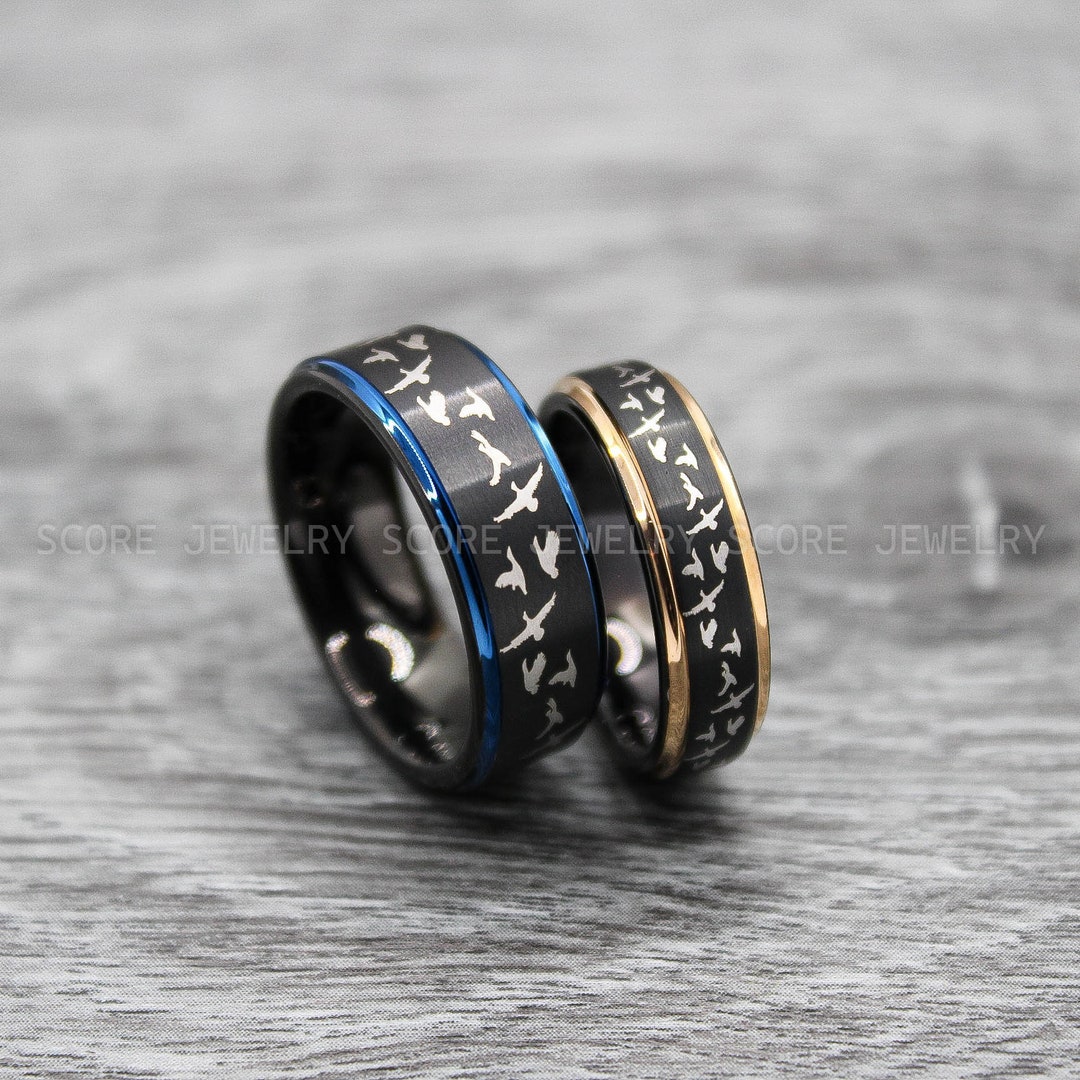 Flying Ducks Rings, Duck Hunting Rings, Hunting Wedding Band, Hunting ...