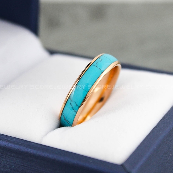 Turquoise Ring Rose Gold Wedding Band 6mm 14K Rose Gold - Etsy
