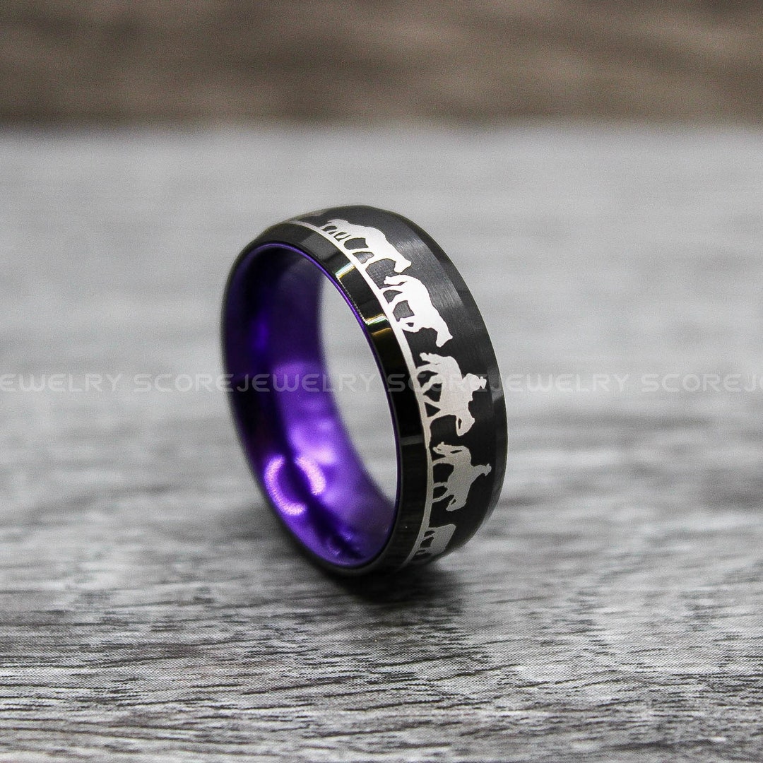 Mustang Ring, Mustang Horse Ring, Equestrian Jewelry, Black Tungsten ...