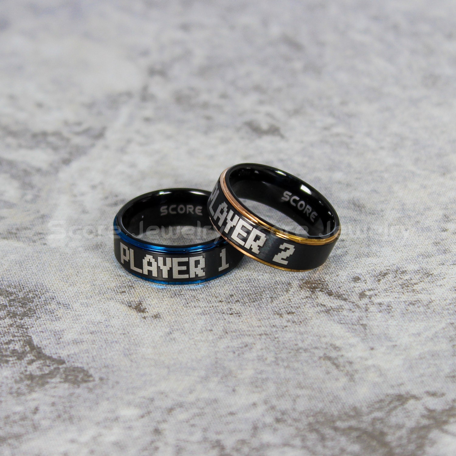 Gamer Rings Player 1 Player 2 Rings 2 Piece Couple Set Black | Etsy