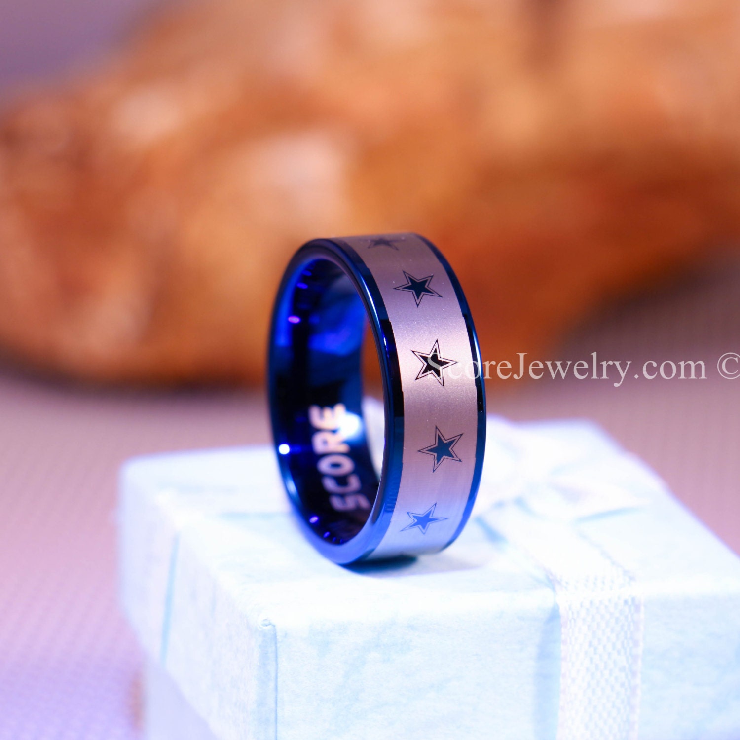 Five Point Star Ring Star Ring Blue Tungsten Band With Flat - Etsy