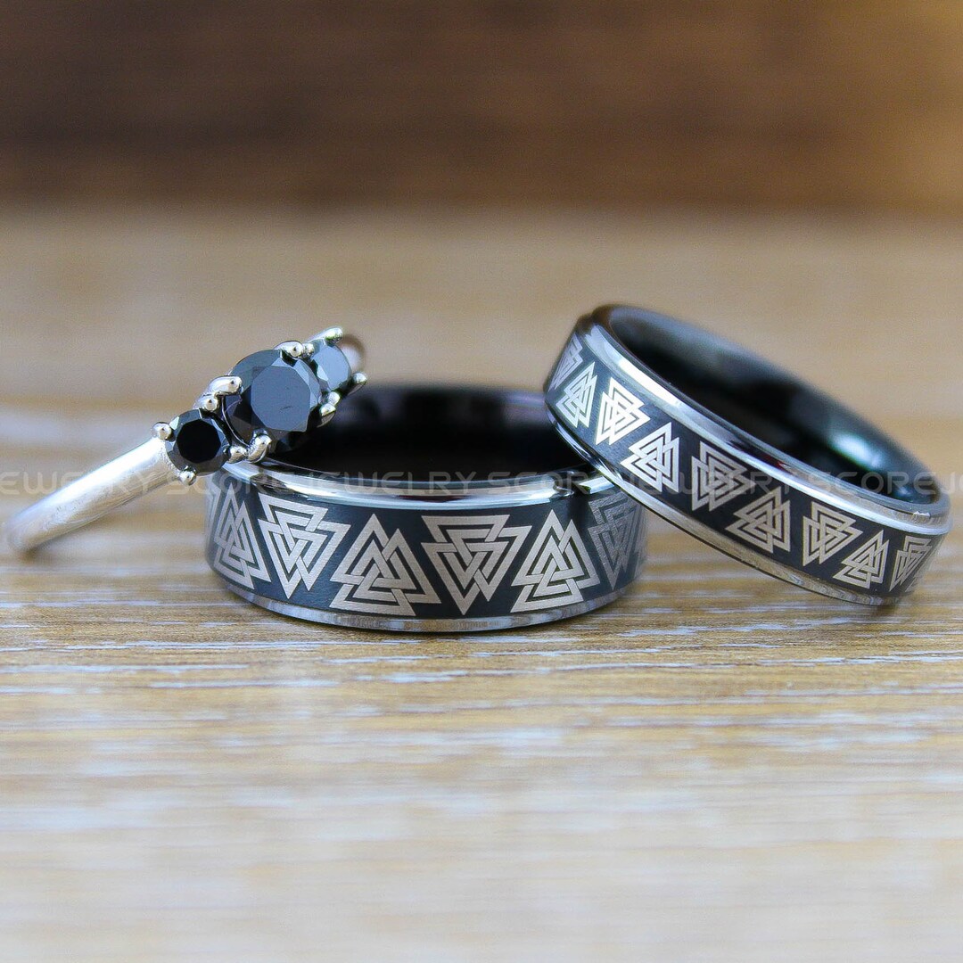 Viking Ring, Couple Set Nordic Ring, Norsemen Ring, Nordic Runes Ring ...