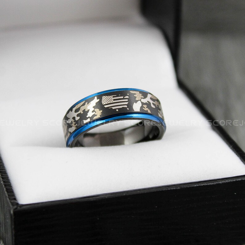 Camo Ring American Flag Ring 8mm Black Tungsten Band With | Etsy