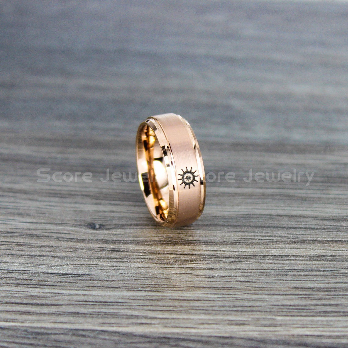 Ship Wheel Ring Nautical Ring 8mm 14K Rose Gold Tungsten - Etsy