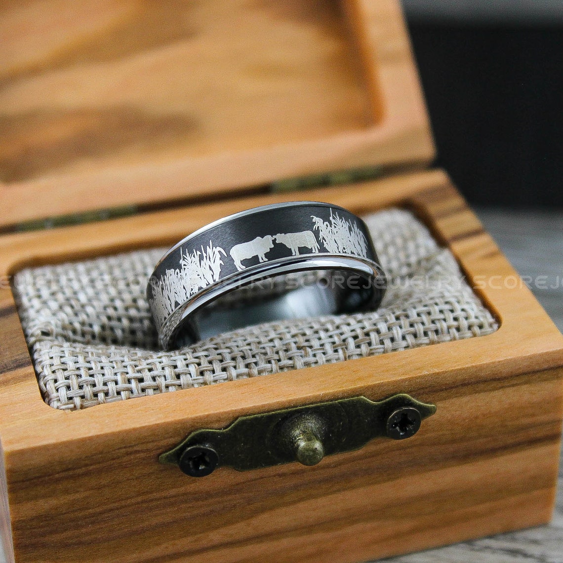 Tractor Ring, Farmer Ring, Rancher Ring, Black Tungsten Band, Livestock ...