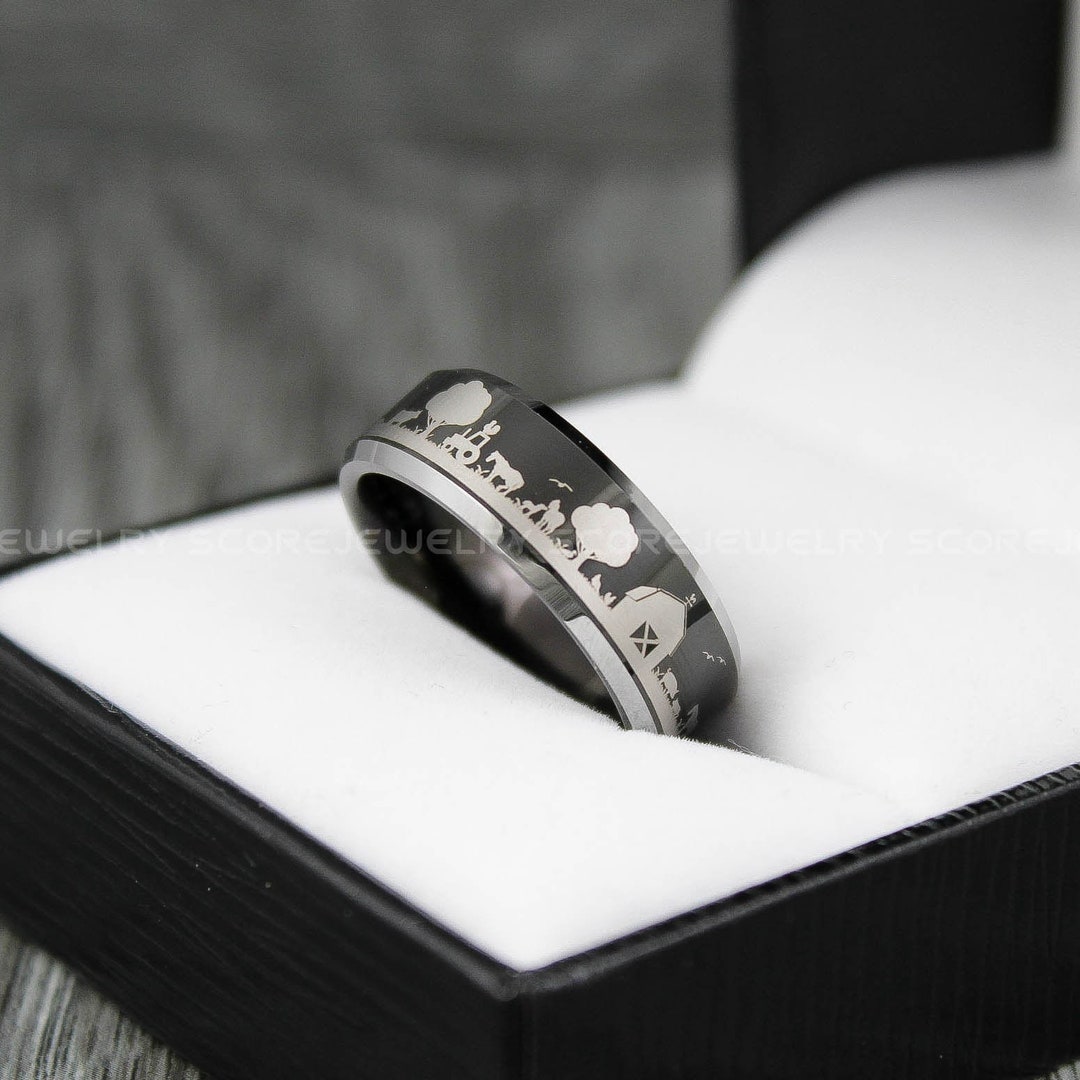 Tractor Ring, Farmer Ring, Rancher Ring 8mm Black Tungsten Band With ...