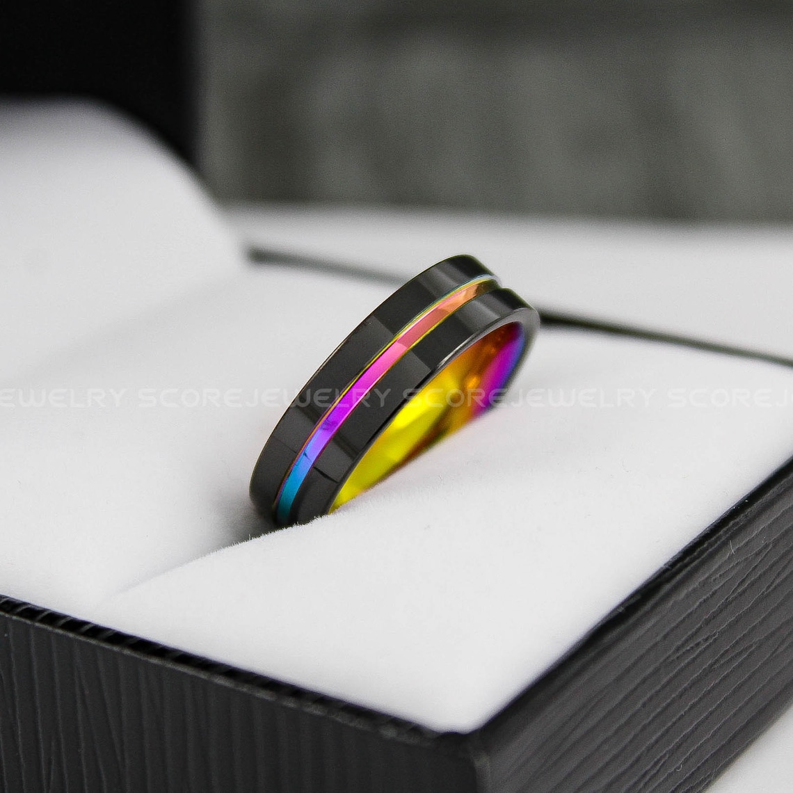 Rainbow Rings Rainbow Wedding Rings 2 Piece Couple Set Black | Etsy