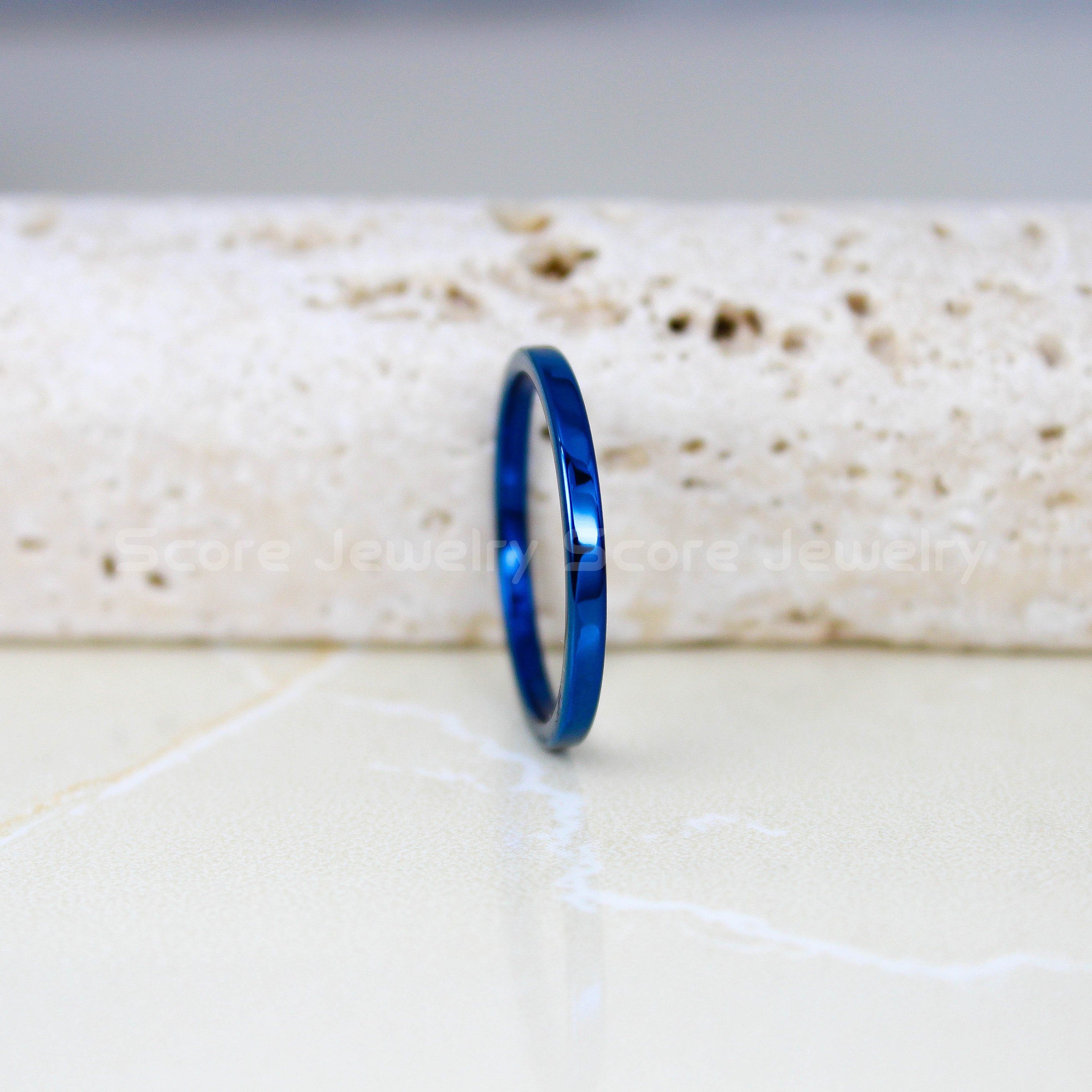 Blue Tungsten Ring, Blue Wedding Band, 2mm Blue Tungsten Band With Flat ...