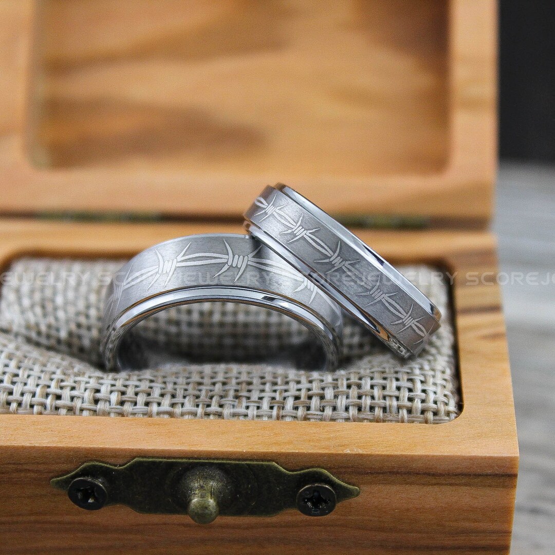 Barbed Wire Rings, Barbed Wire Wedding Rings, 2 Piece Couple Set Silver ...
