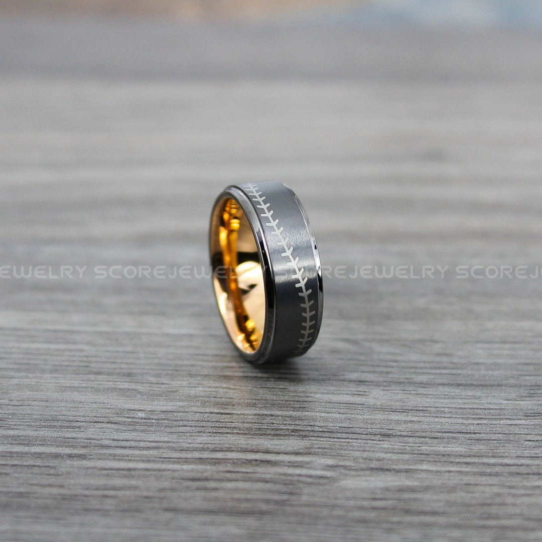 Baseball Ring, Baseball Wedding Ring, 8mm Gunmetal Tungsten Baseball ...