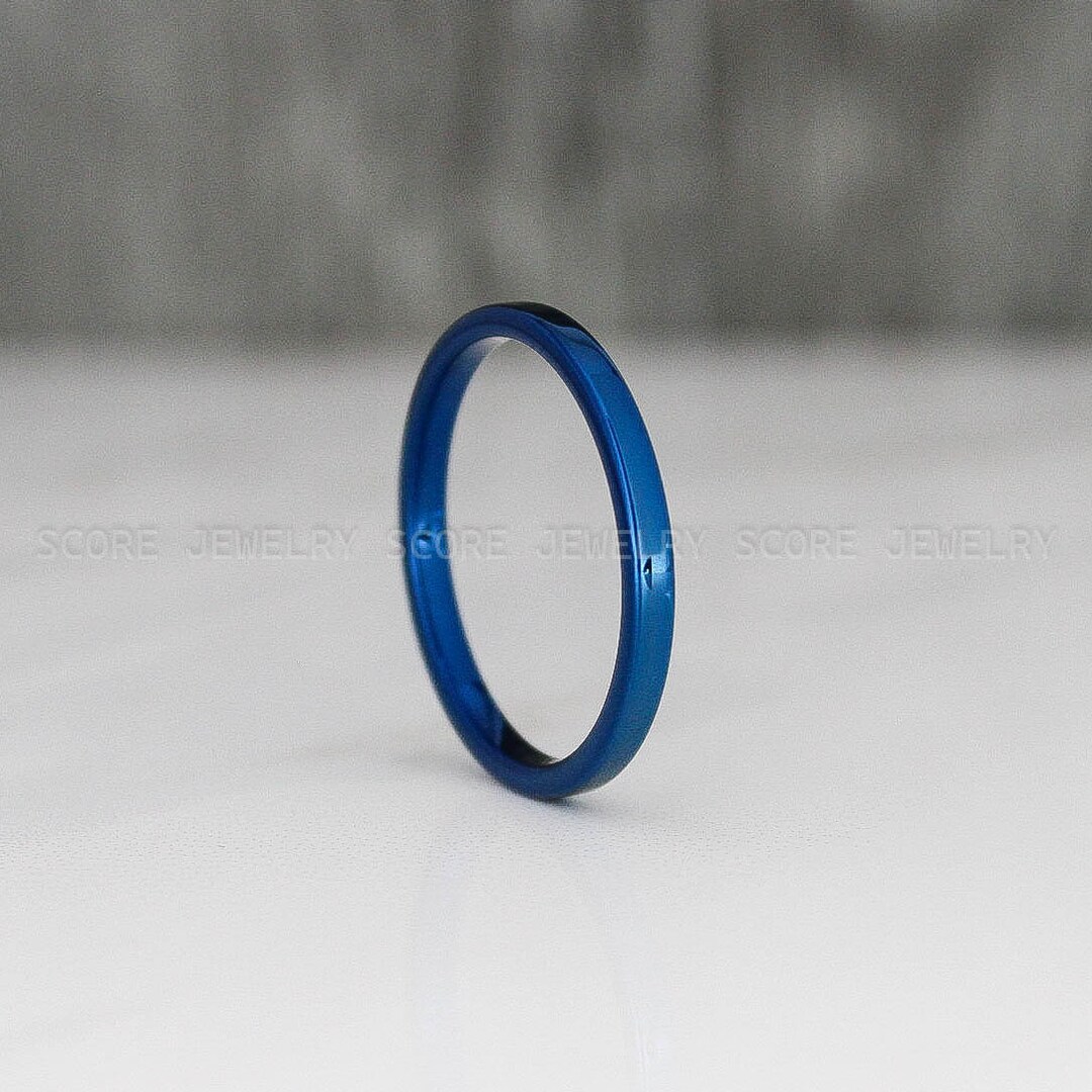 Blue Tungsten Ring, Blue Wedding Band, 2mm Blue Tungsten Band With Flat ...