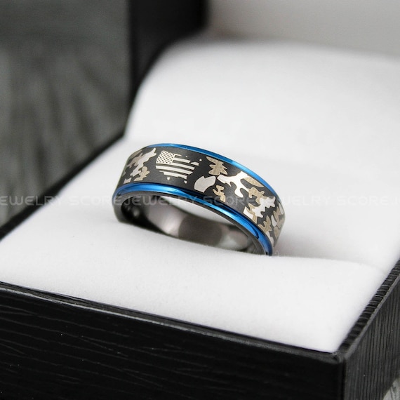 Camo Ring American Flag Ring 8mm Black Tungsten Band With | Etsy