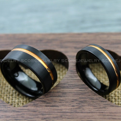 Black Wedding Ring Black Wedding Bands 2 Piece Couple Set - Etsy