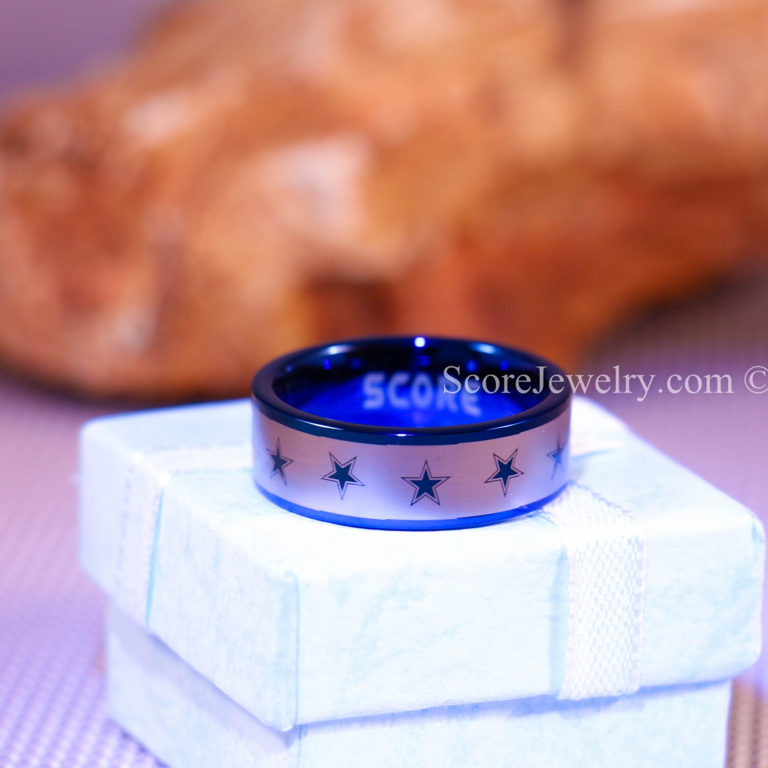 Five Point Star Ring Star Ring Blue Tungsten Band With Flat - Etsy